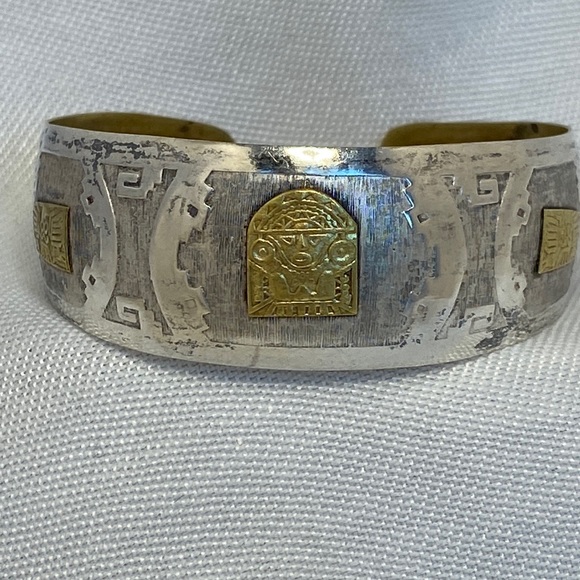 Jewelry | Peruvian Native American Sterling Silver 18k Gold Story Cuff ...